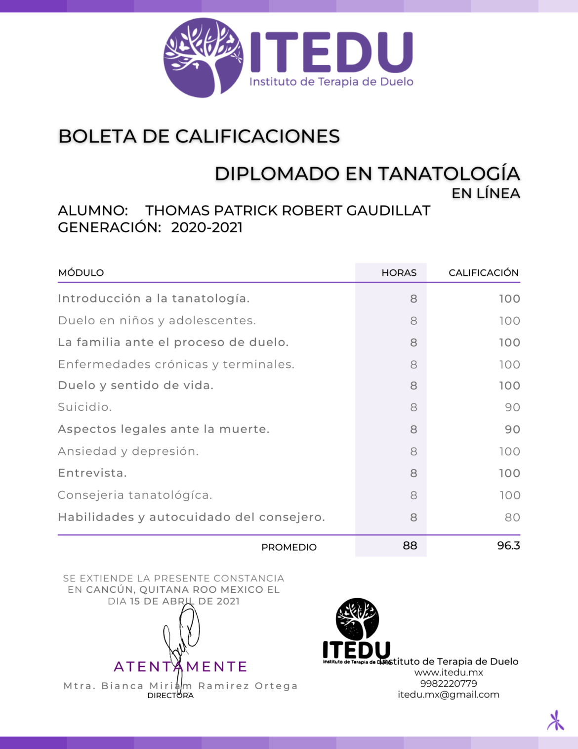 DIPLOMADO EN TANATOLOGIA 2020 THOMAS PATRICK ROBERT GAUDILLAT - ITEDU